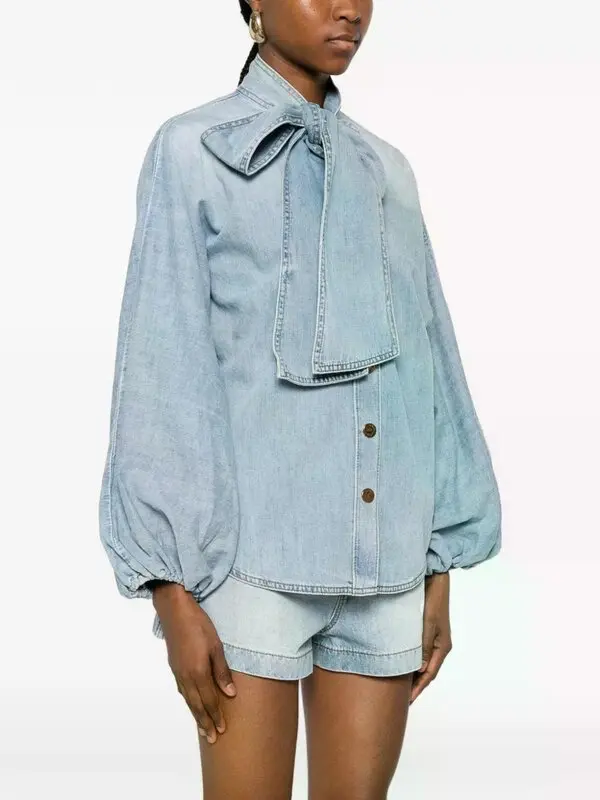 Zimmermann Indra Tie-neck Blouse In Denim