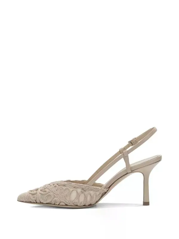 NINALILOU Beige Crochet-knit Slingback Pumps