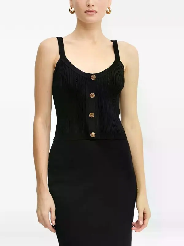 Guess Emmie Ribbed Knit Button Detail Sleeveless Top - Black