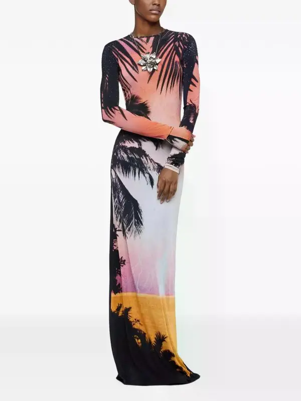 Rabanne Embellished Palm Print Maxi Dress