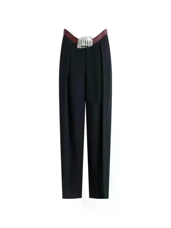 JEAN PAUL GAULTIER Leather Belt Integrated Wide-leg Trousers - Black