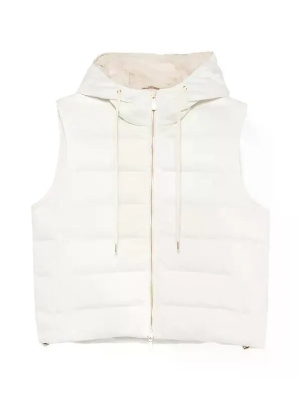 Eleventy Quilted Puffer Gilet With Drawstring Hood - Neutrals
