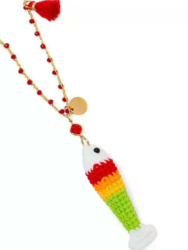 BLAKLACE Beaded Tassel Necklace With Fish Pendant