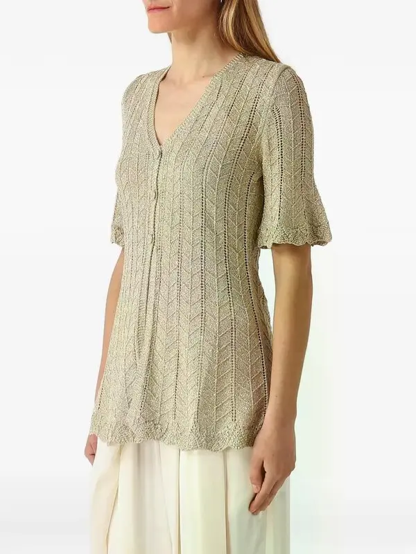TWINSET Pointelle Knit Chevron Pattern V-neck Sweater