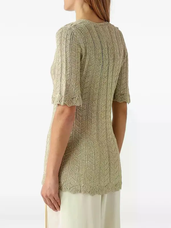 TWINSET Pointelle Knit Chevron Pattern V-neck Sweater