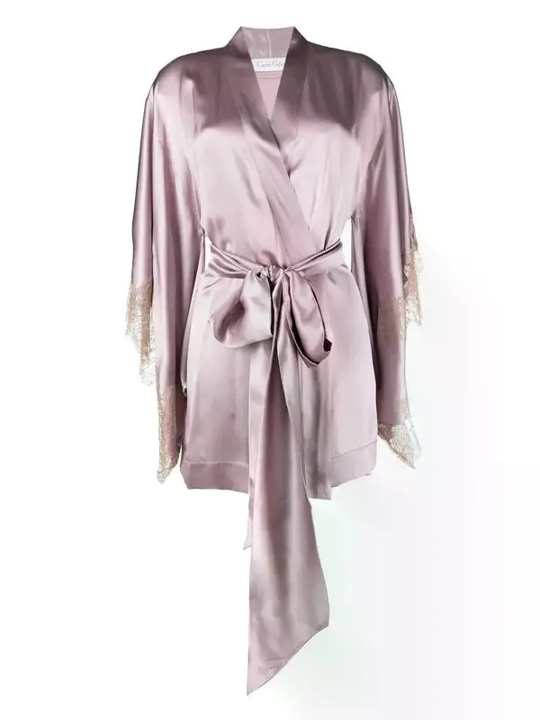 Carine Gilson Lace-detail Belted Silk Robe - Pink