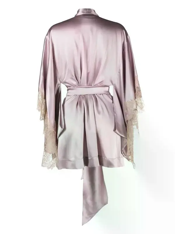 Carine Gilson Lace-detail Belted Silk Robe - Pink