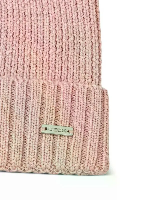 Geox Ribbed Knit Logo Beanie - Pink