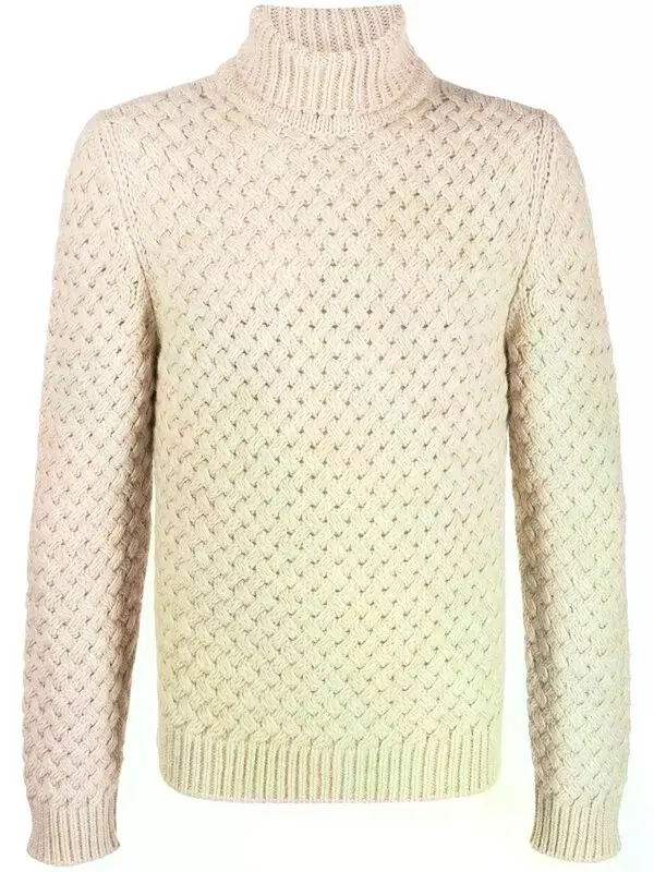 LARDINI Cream White Cable Knit Roll Neck Jumper