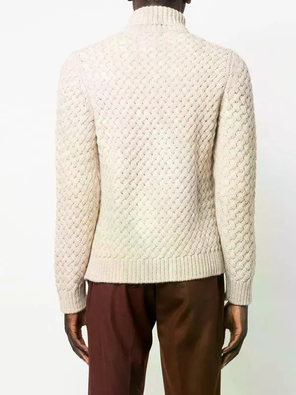 LARDINI Cream White Cable Knit Roll Neck Jumper