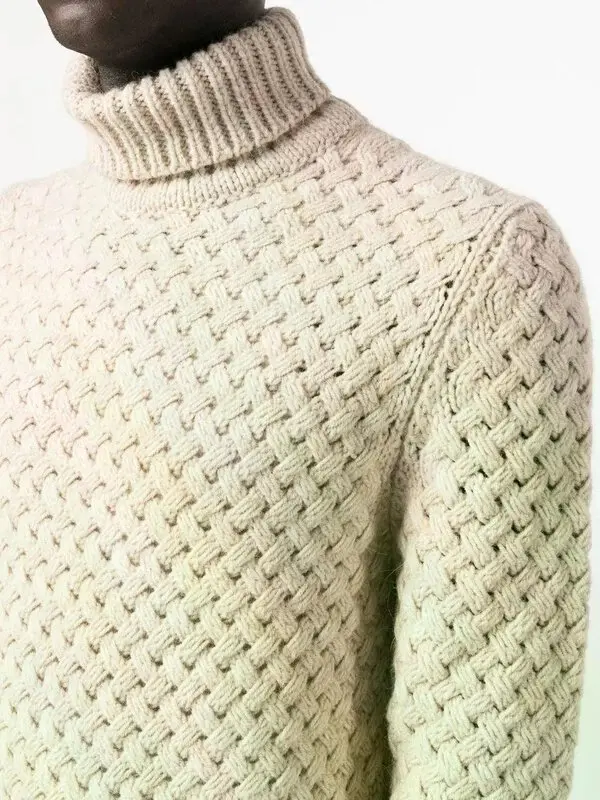 LARDINI Cream White Cable Knit Roll Neck Jumper