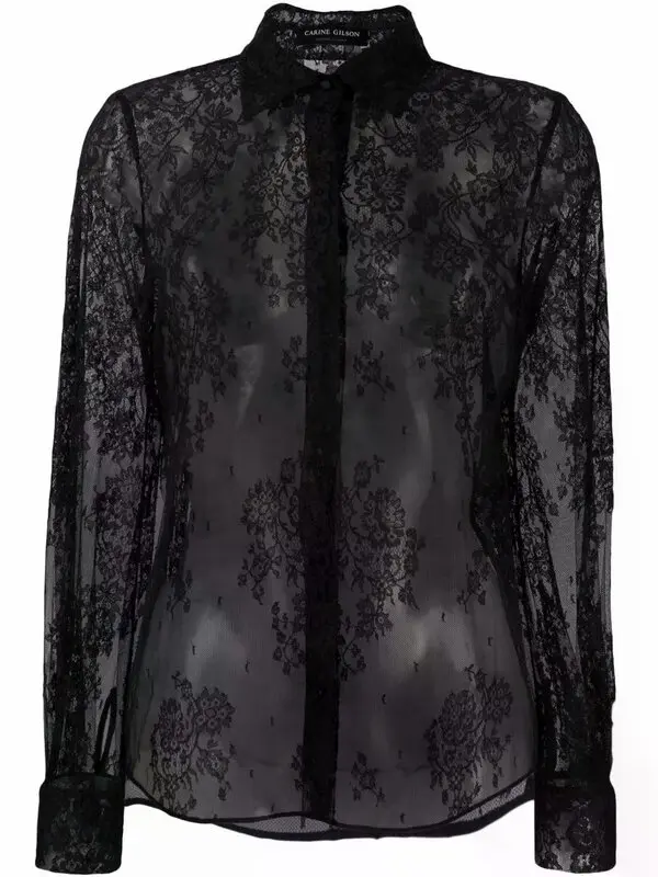 Carine Gilson Floral Lace Long-sleeve Blouse