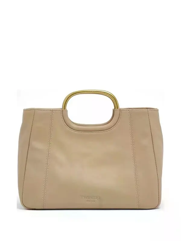 TWINSET Leather Tote Bag With Metal Handles - Neutrals