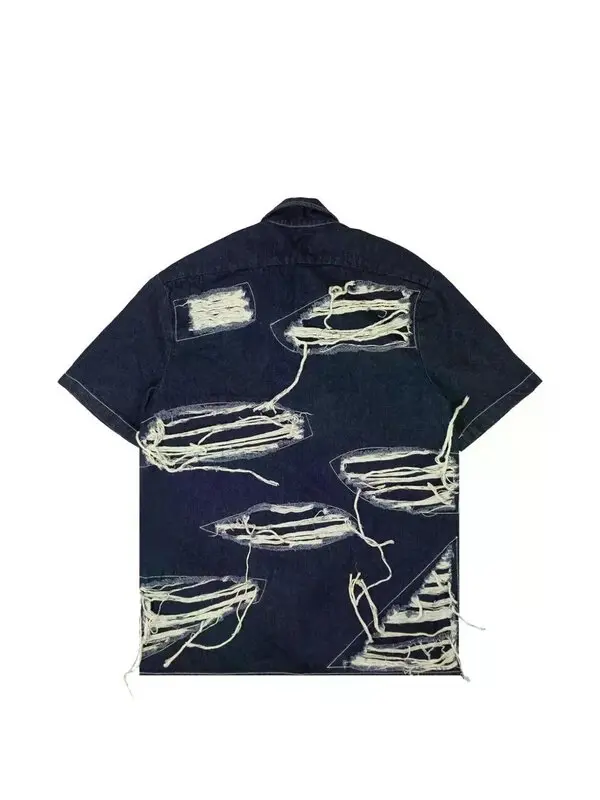 WHO DECIDES WAR Distressed Short-sleeve Denim Shirt