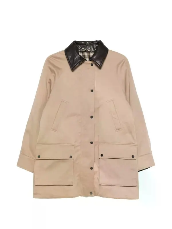 Brunello Cucinelli Beige Leather Trim Coat With Monili Detail