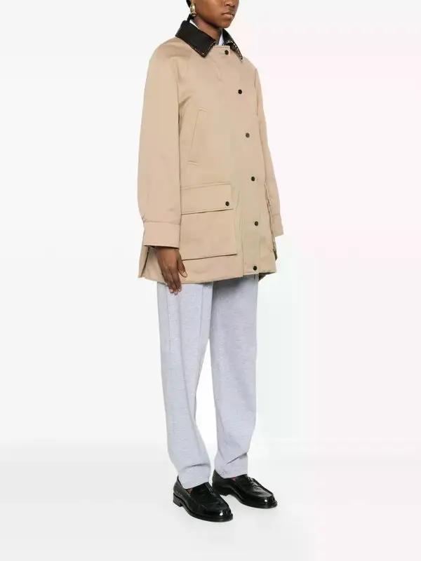 Brunello Cucinelli Beige Leather Trim Coat With Monili Detail