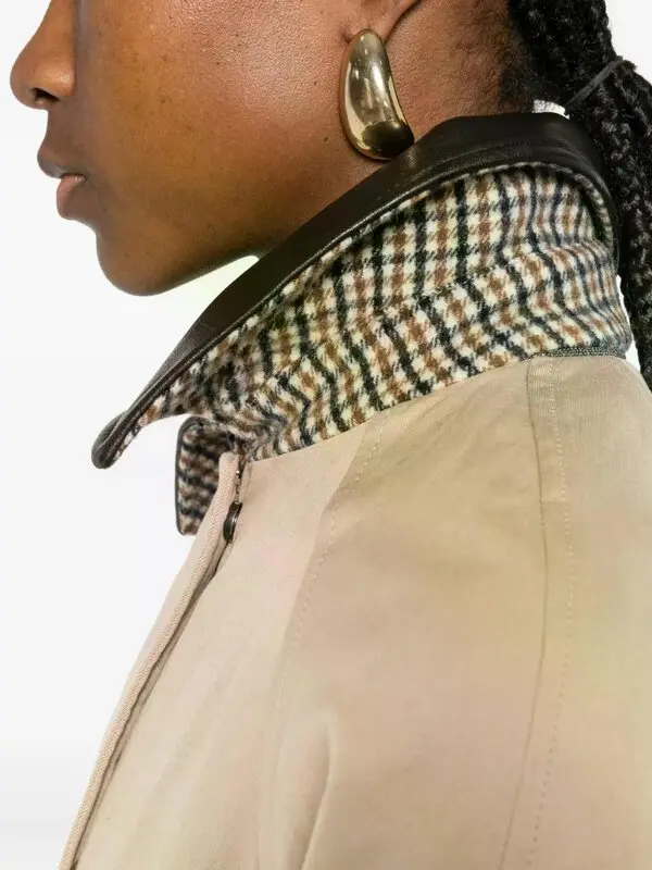 Brunello Cucinelli Beige Leather Trim Coat With Monili Detail