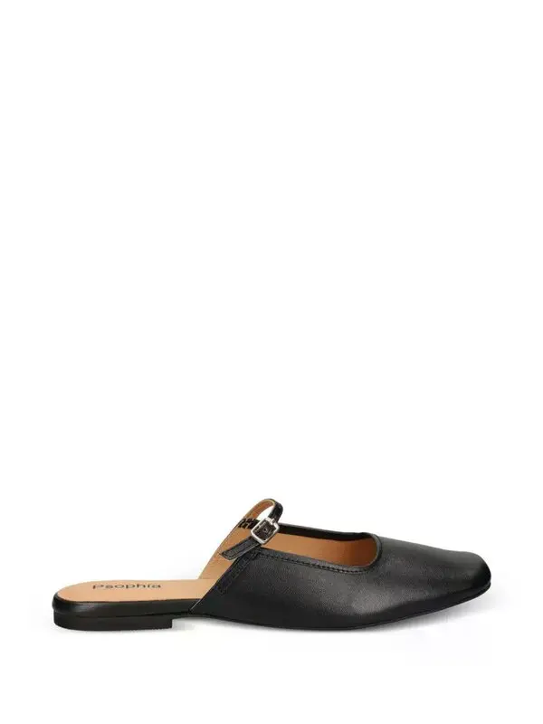 PSOPHIA Leather Buckle Strap Ballet Flats - Black