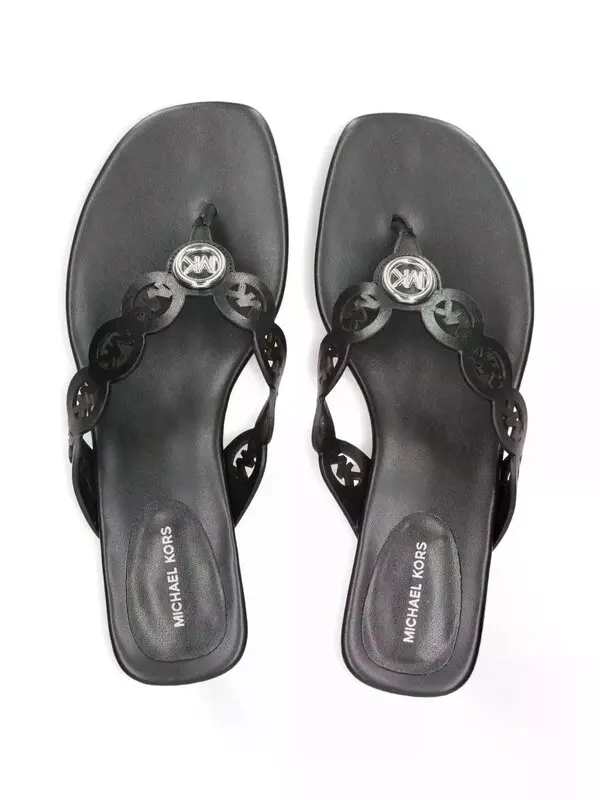 Michael Kors Logo-cutout Kitten-heel Sandals - Black