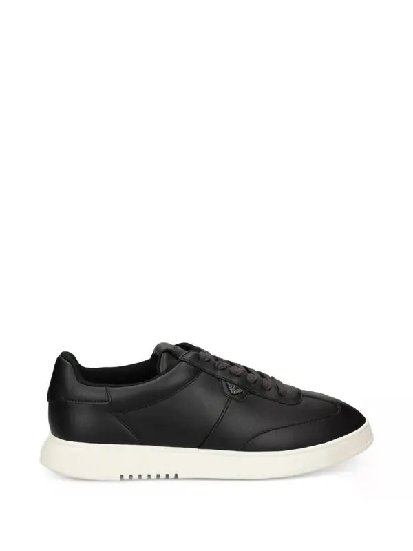 Emporio Armani Leather Logo Plaque Sneakers - Black