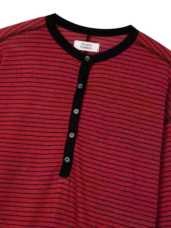 STUDIO TOMBOY Striped Henley T-shirt - Red