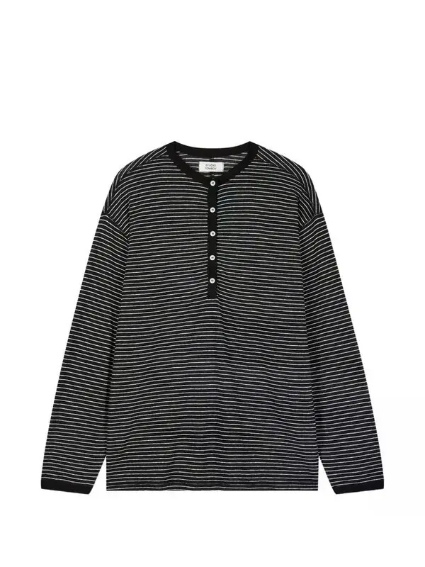 STUDIO TOMBOY Striped Henley T-shirt - Black