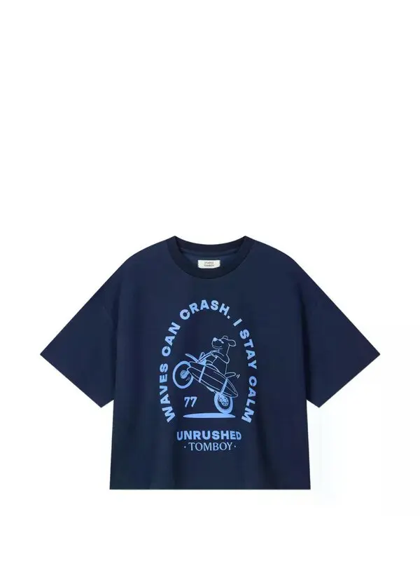 STUDIO TOMBOY Graphic-print Back-flap T-shirt - Blue