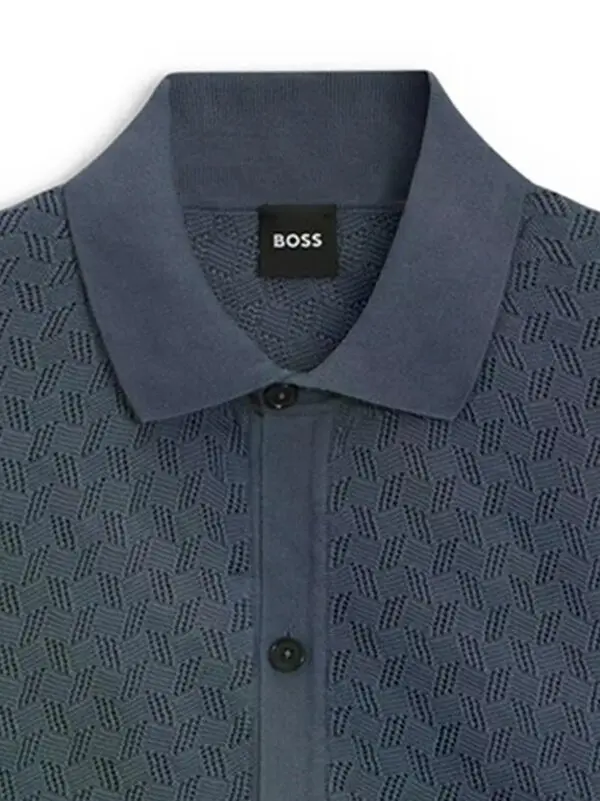 BOSS Pointelle-knit Button-down Shirt - Blue