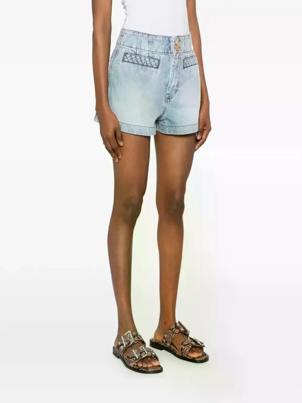 Zimmermann Indra Braided-trim High-rise Denim Shorts - Blue