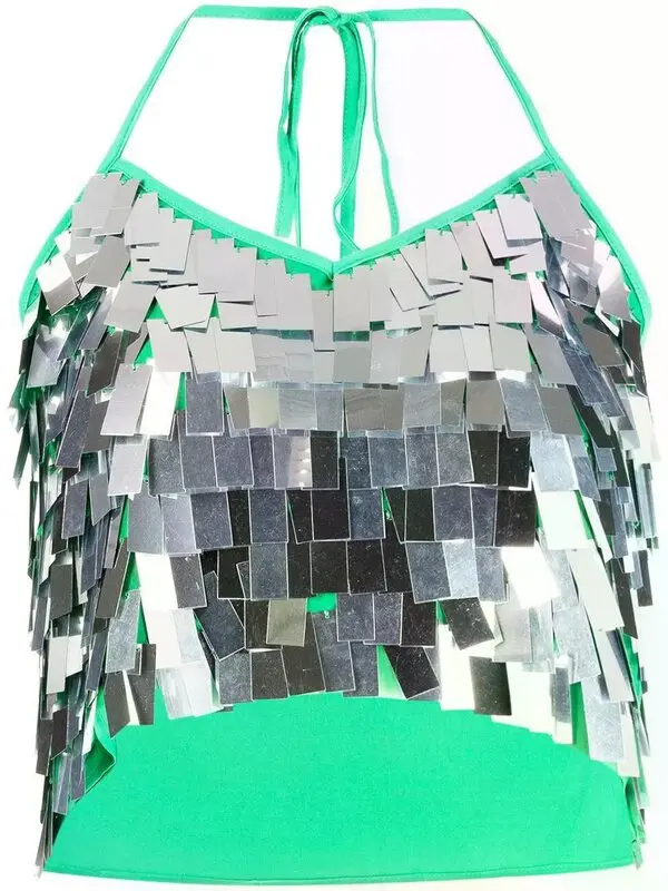 SIMONMILLER Tipsy Sequin Embellished Halterneck Cropped Top - Silver
