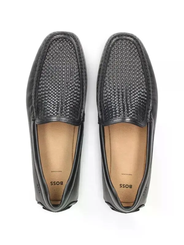 BOSS Woven-panel Leather Loafers