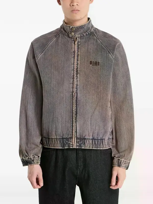 DIME Logo-embroidered High-neck Zip-up Denim Jacket - Grey