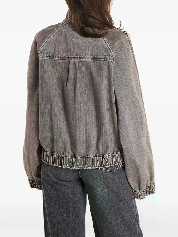 DIME Logo-embroidered High-neck Zip-up Denim Jacket - Grey