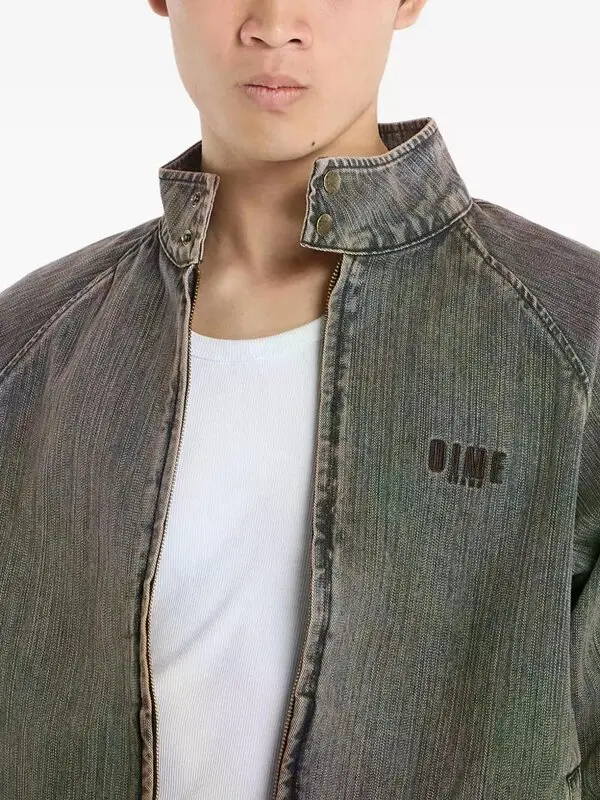 DIME Logo-embroidered High-neck Zip-up Denim Jacket - Grey