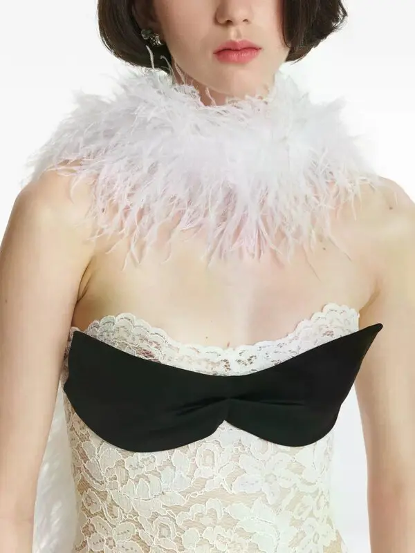 2310 STUDIO Feather-trim Scarf - White