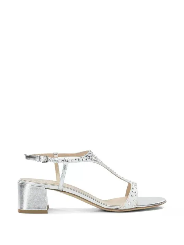 NINALILOU Crystal Embellished Leather Block Heel Sandals