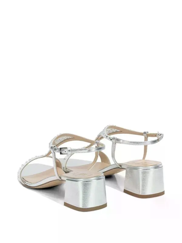 NINALILOU Crystal Embellished Leather Block Heel Sandals