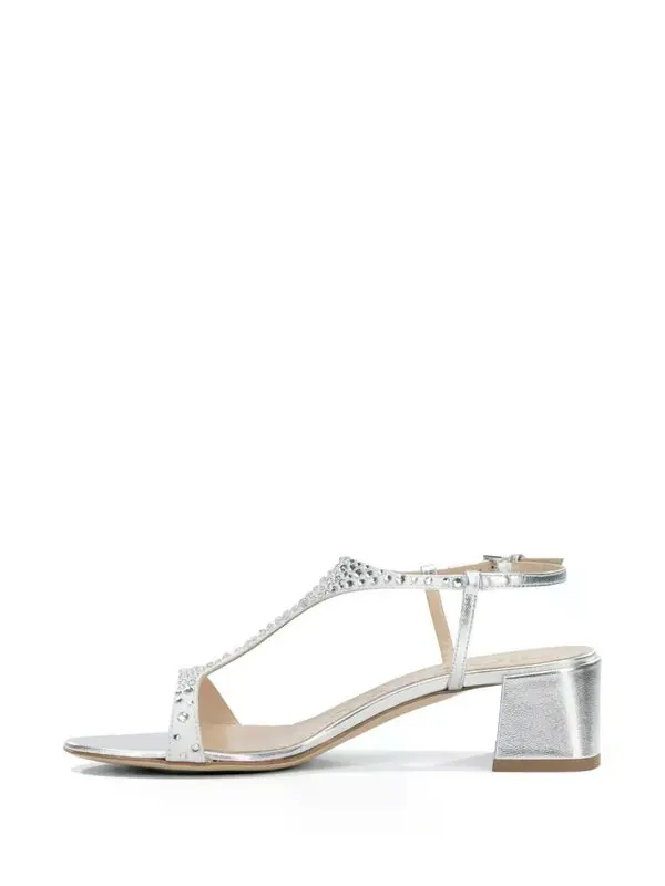 NINALILOU Crystal Embellished Leather Block Heel Sandals