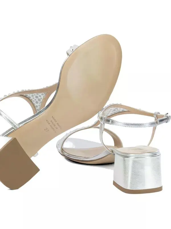 NINALILOU Crystal Embellished Leather Block Heel Sandals