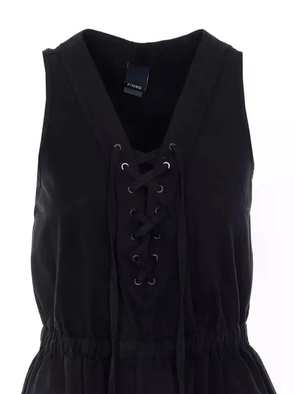 Pinko Sleeveless Cotton Maxi Dress With Flounce And Ribbons - Black