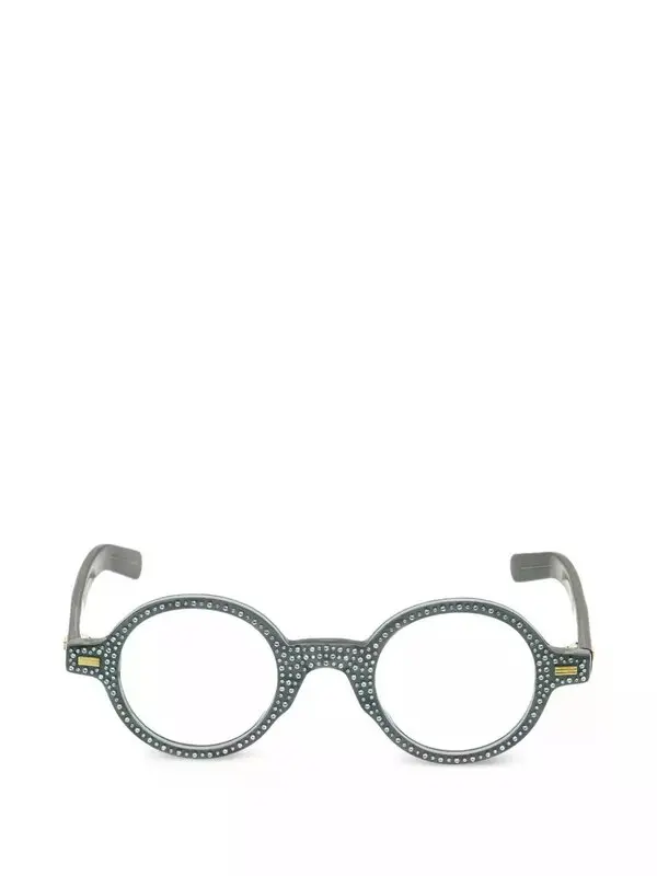 Valentino Garavani Crystal Embellished Round Frame Eyeglasses - Grey