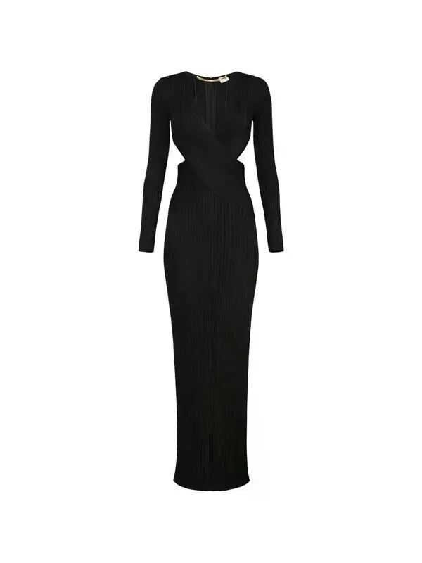 Elisabetta Franchi V-neck Knitted Maxi Dress With Gold Metal Detail - Black