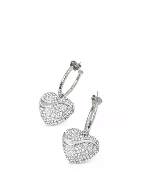 Guess Crystal-embellished Heart Pendant Hoop Earrings - Silver