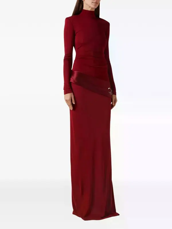 NAFSIKA SKOURTI Long-sleeve Ruched Maxi Dress - Red