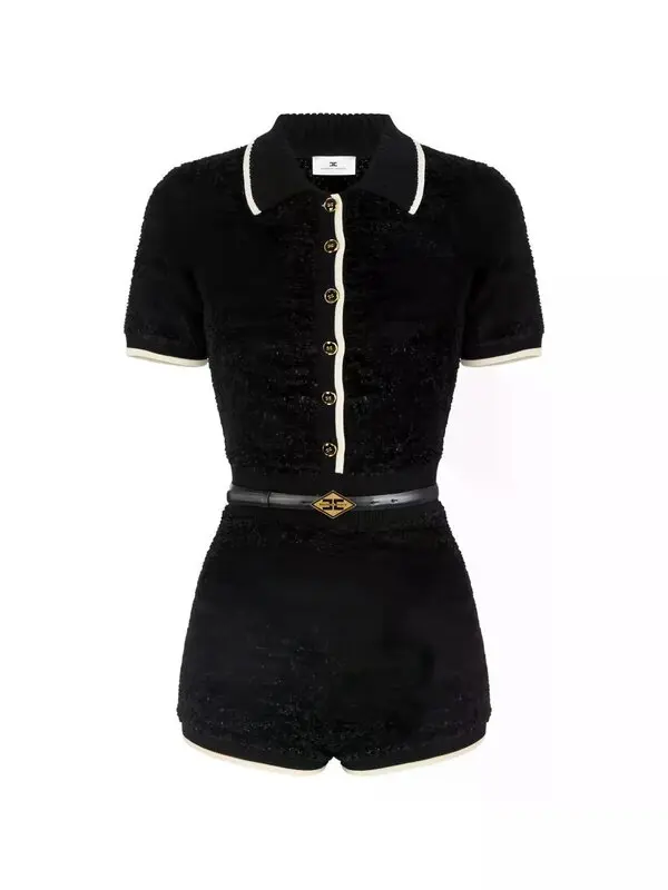 Elisabetta Franchi Chenille Jumpsuit With Contrasting Trim - Black