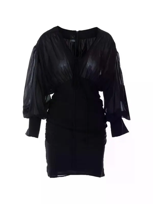 Pinko V-neck Ruched Sheer Sleeve Dress