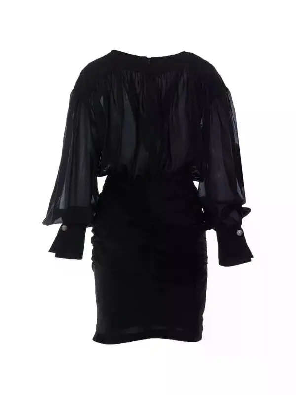 Pinko V-neck Ruched Sheer Sleeve Dress