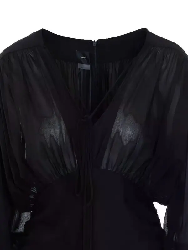 Pinko V-neck Ruched Sheer Sleeve Dress