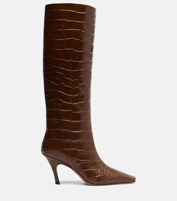 Amina Muaddi Mona Croc-effect Leather Knee-high Boots - Brown