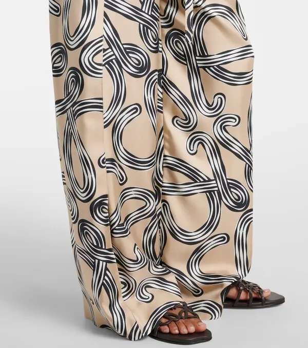Loewe Anagram Printed Silk Wide-leg Trousers - Beige